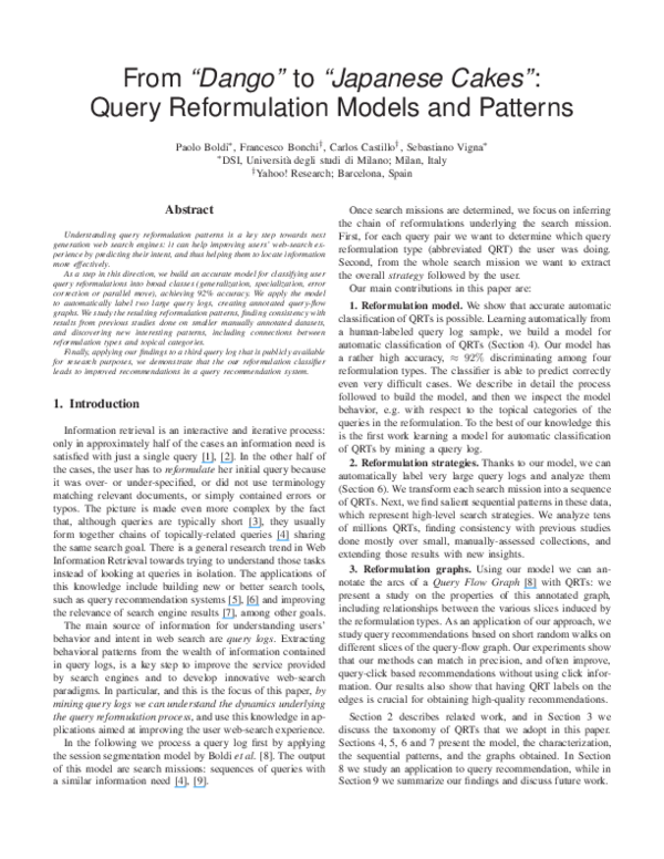 (PDF) From “dango” to “japanese cakes”: Query reformulation models and patterns. Submitted for ...