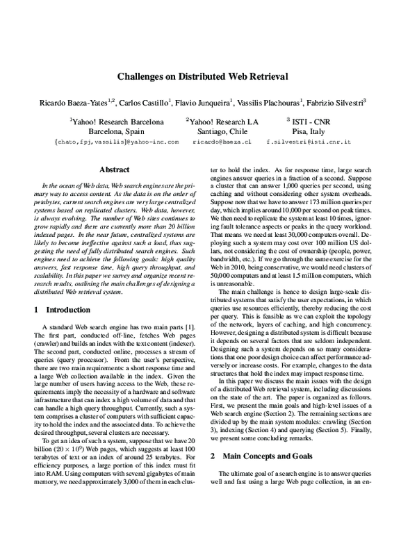 (PDF) Challenges on distributed Web retrieval