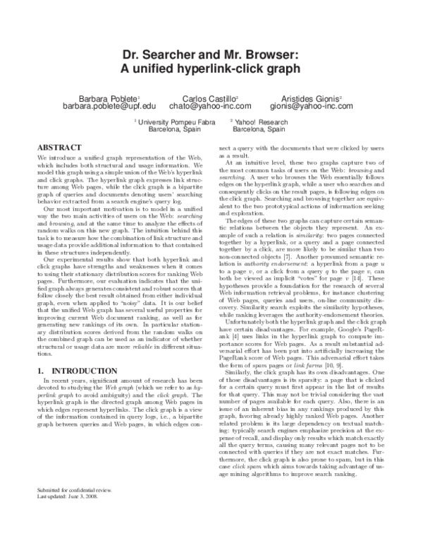 (PDF) Dr. Searcher and Mr. Browser: A unified hyperlink-click graph