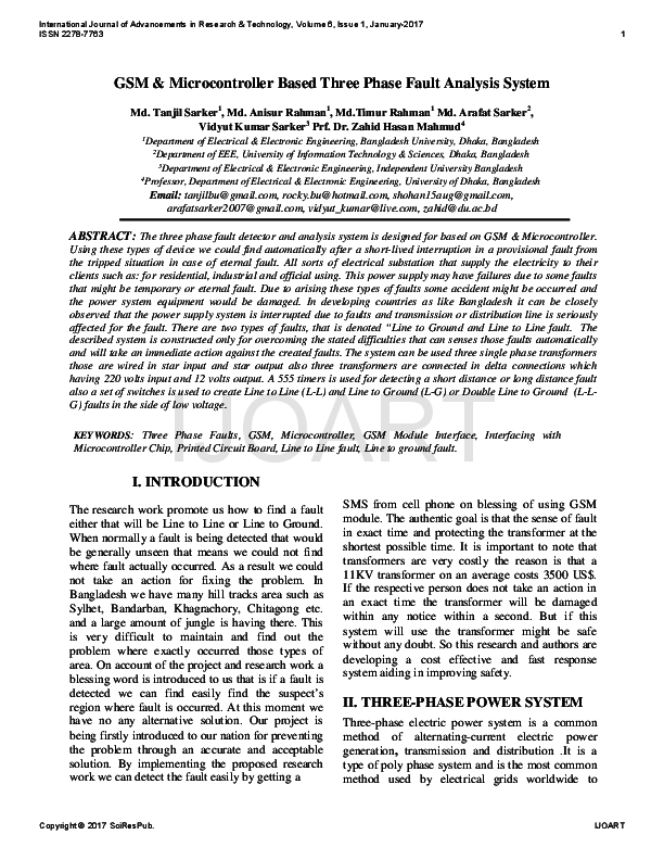 (PDF) GSM & Microcontroller Based Three Phase Fault Analysis System