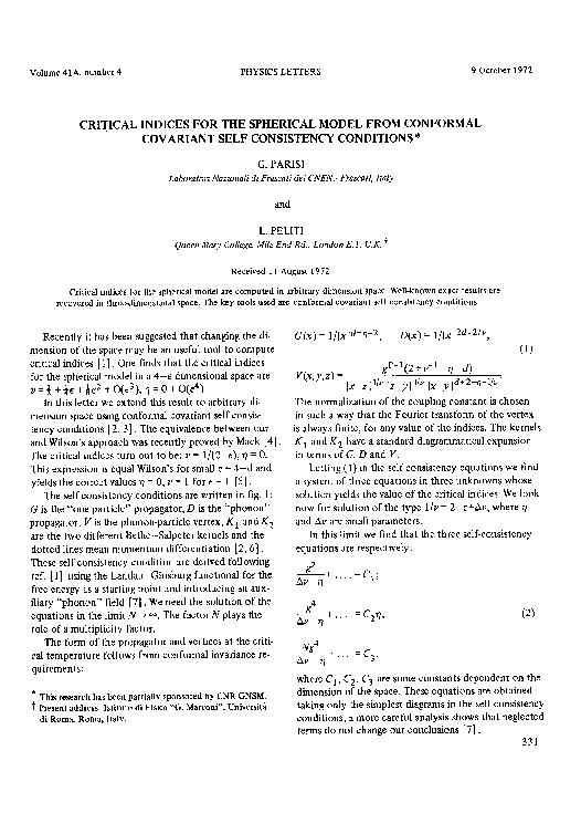 Pdf Spherical Model Critical Indices Via Conformal Methods