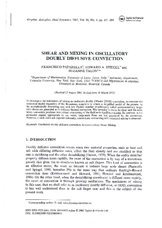 (PDF) Shear and mixing in oscillatory doubly diffusive convection