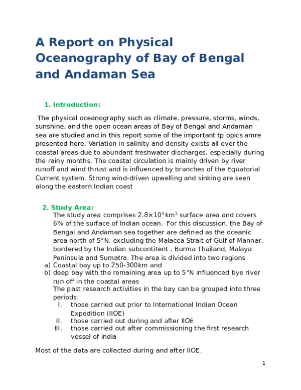 (DOC) A Report on Physical Oceanography of Bay of Bengal and Andaman Sea