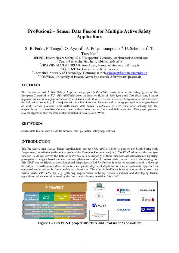 (PDF) ProFusion2 - Sensor Data Fusion for Multiple Active Safety ...