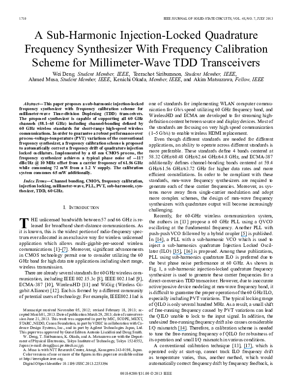 (PDF) A Sub-Harmonic Injection-Locked Quadrature Frequency Synthesizer ...