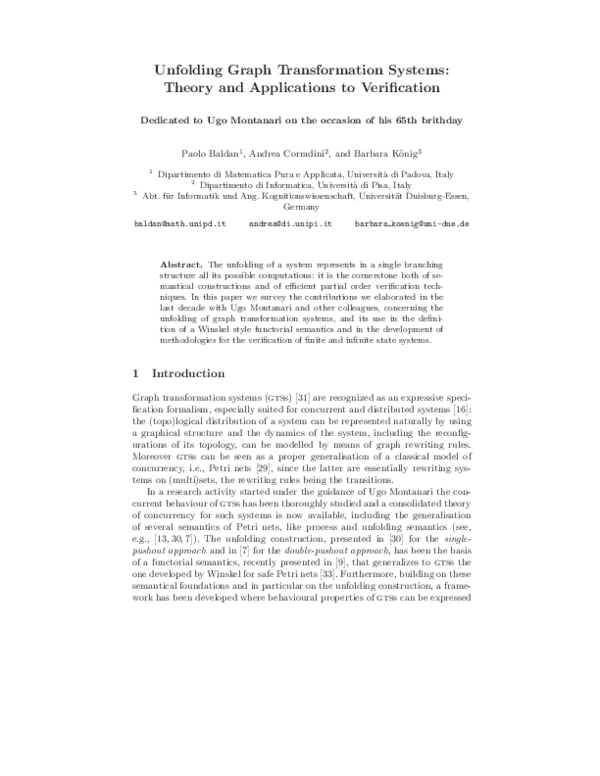 Pdf Unfolding Graph Transformation Systems Theory And Applications To Verification Paolo