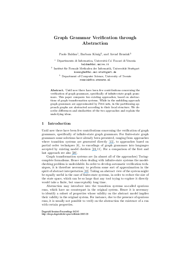 (PDF) Summary 2: Graph grammar verification through abstraction