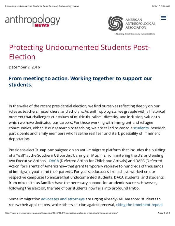 Protecting Undocumented Students Post-Election
