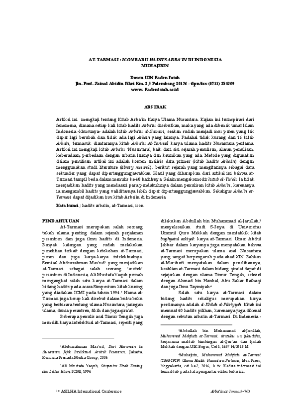 (PDF) AT-TARMASI : ICON BARU HADITS ARBA'IN DI INDONESIA MUHAJIRIN