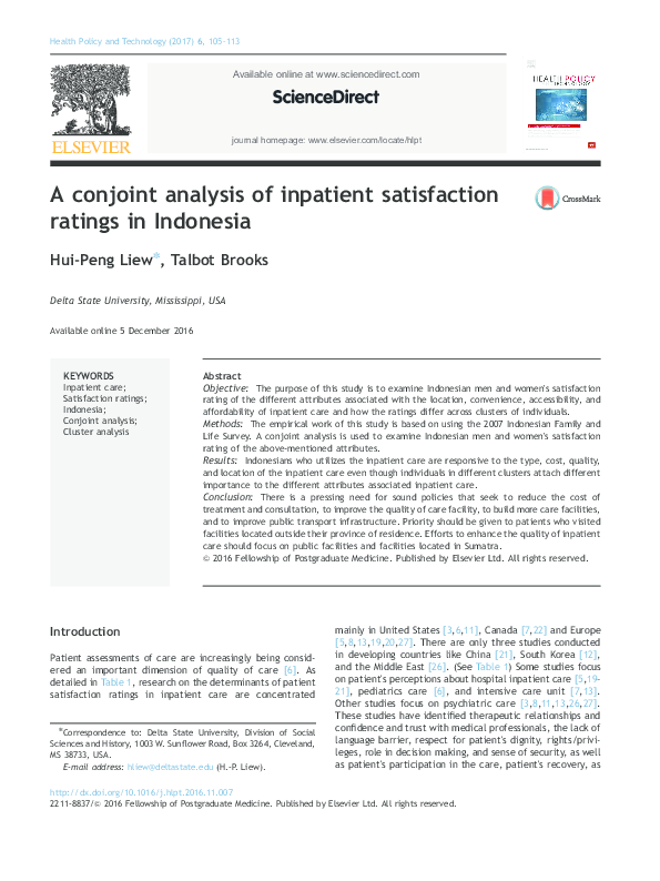 (PDF) A conjoint analysis of inpatient satisfaction ratings in Indonesia