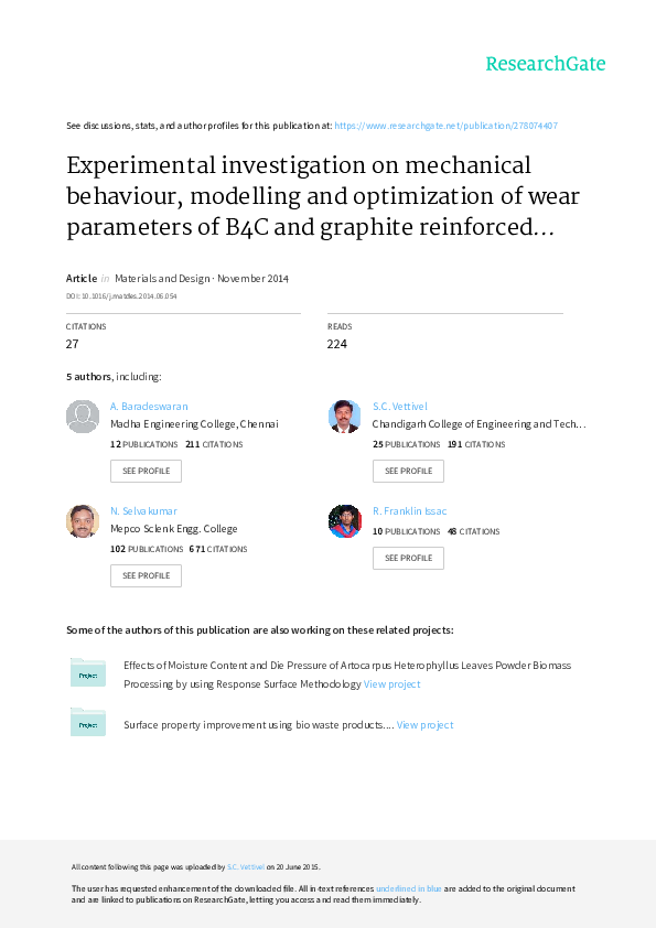 (PDF) . Experimental investigation on mechanical behaviour, modelling