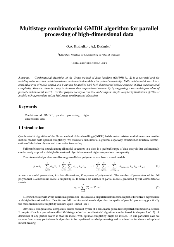 Pdf Multistage Combinatorial Gmdh Algorithm For Parallel Processing