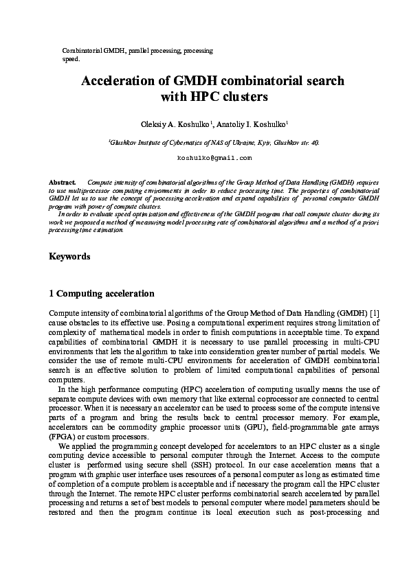 (DOC) Acceleration of GMDH combinatorial search with HPC clusters ...