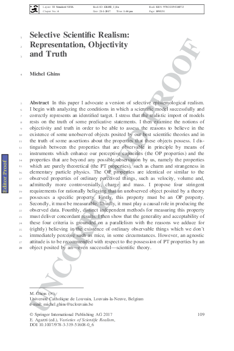 (PDF) Selective Scientific Realism: representation, objectivity and truth