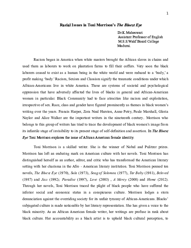 (DOC) Racial Issues in Toni Morrison's The Bluest Eye