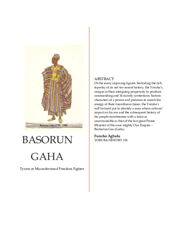 (PDF) Basorun Gaha Tyrant or Misunderstood Freedom Fighter