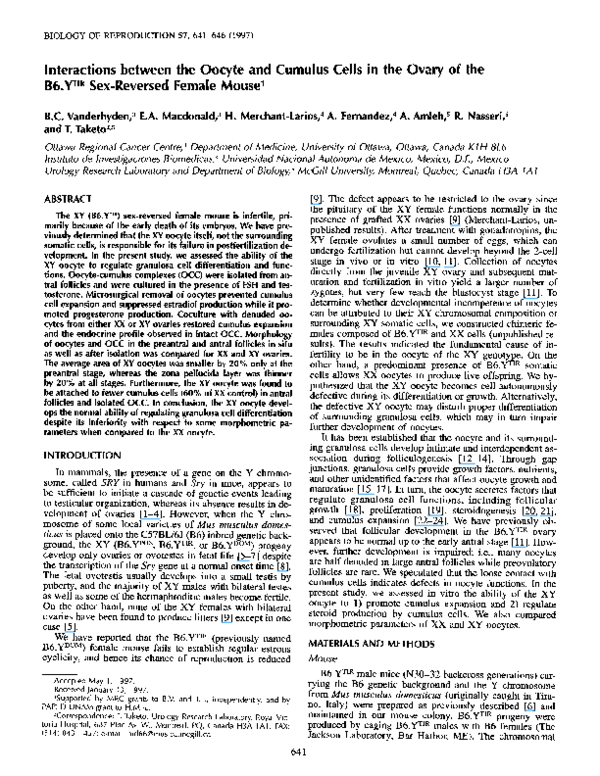 Pdf Interactions Between The Oocyte And Cumulus Cells In The Ovary Of