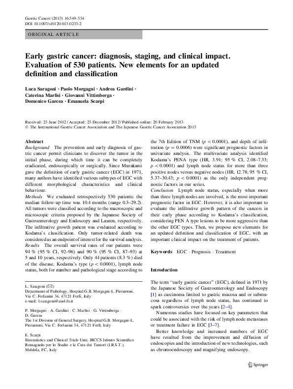 (PDF) Early gastric cancer: diagnosis, staging, and clinical impact ...