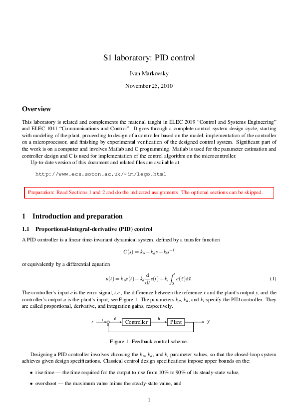 (PDF) S1 laboratory: PID control