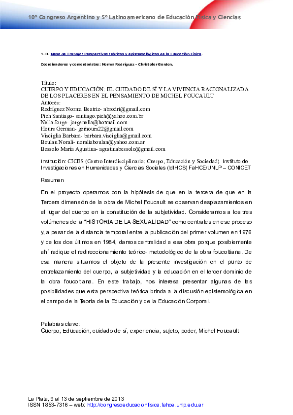 (PDF) Cuerpo y Educación: el cuidado de sí y la vivencia racionalizada ...
