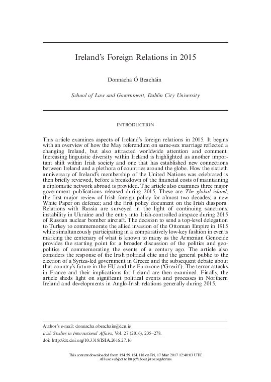 (PDF) Ireland's Foreign Relations in 2015
