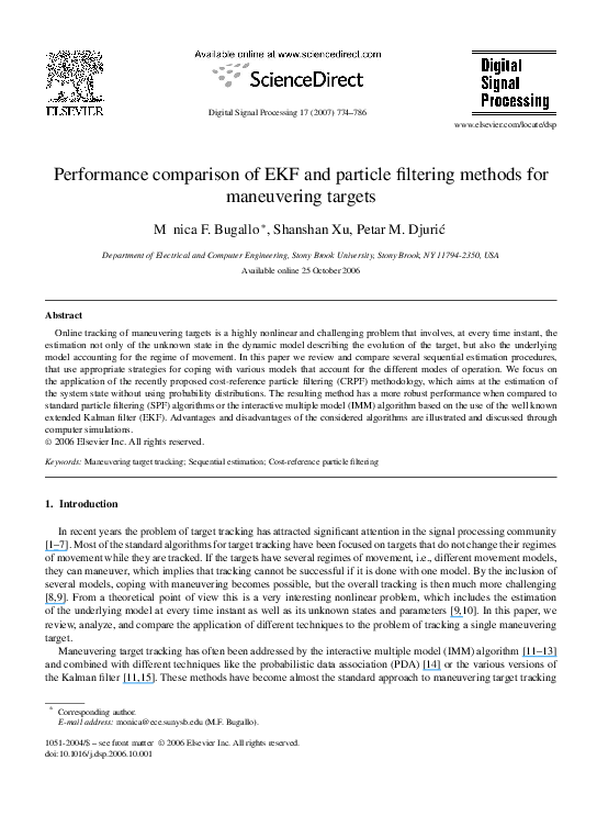 Pdf Performance Comparison Of Ekf And Particle Filtering Methods For