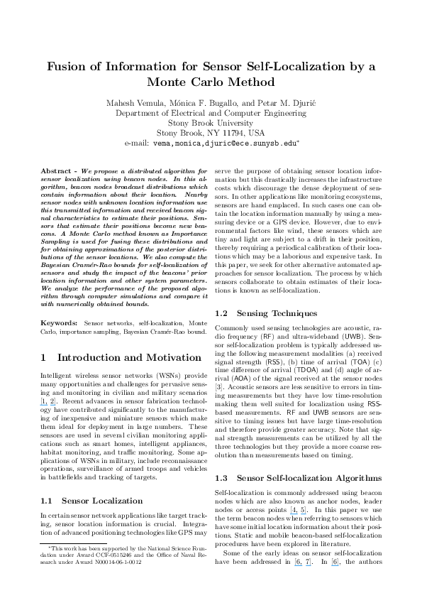 (PDF) Fusion of Information for Sensor Self-Localization by a Monte Carlo Method