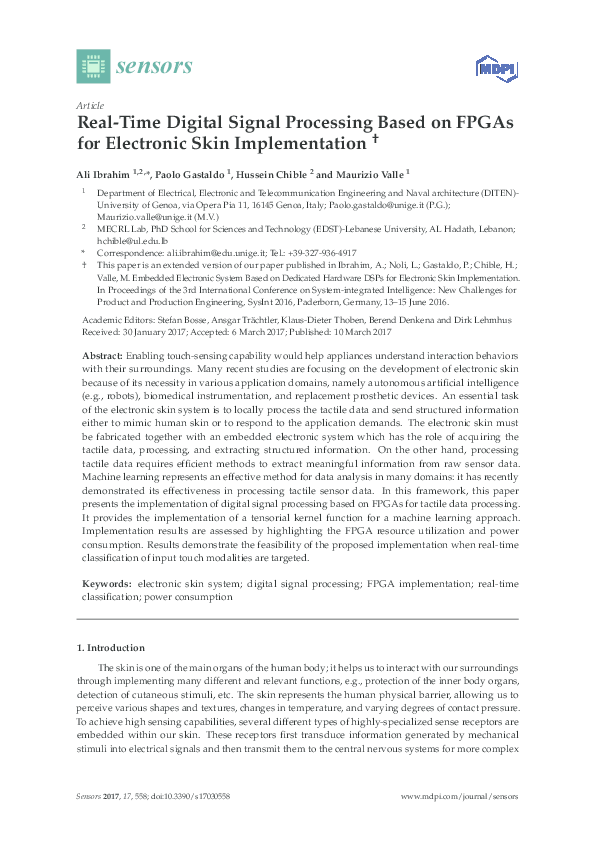 (PDF) Real-Time Digital Signal Processing Based on FPGAs for Electronic Skin Implementation