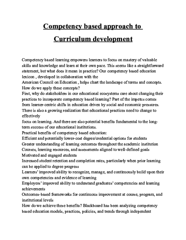 (DOC) Competency based approach to Curriculum development