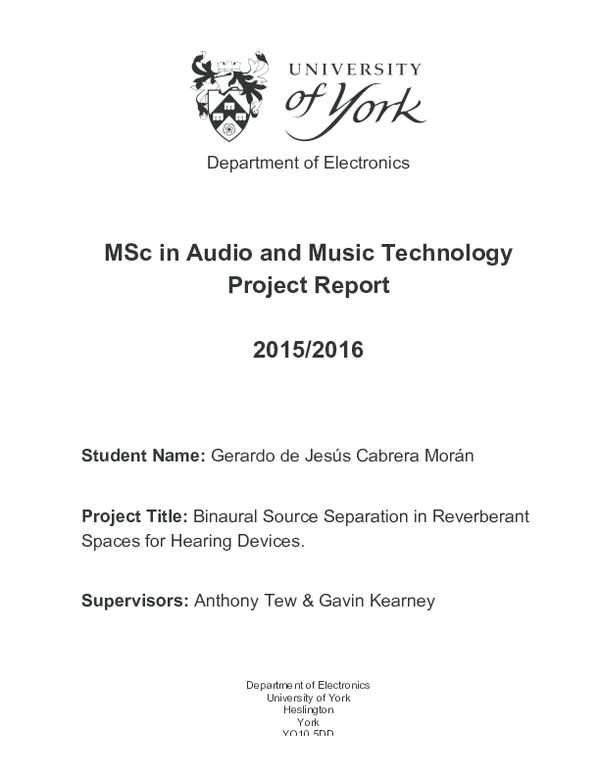 Msc In Audio And Music Technology Project Report Project Title Binaural Source Separation In