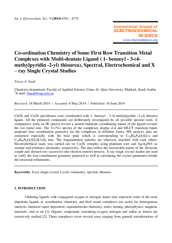 (PDF) Co-ordination Chemistry of Some First Row Transition Metal ...