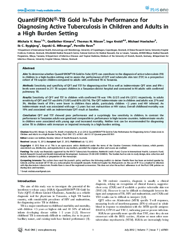 (PDF) QuantiFERON®-TB Gold In-Tube Performance for Diagnosing Active ...