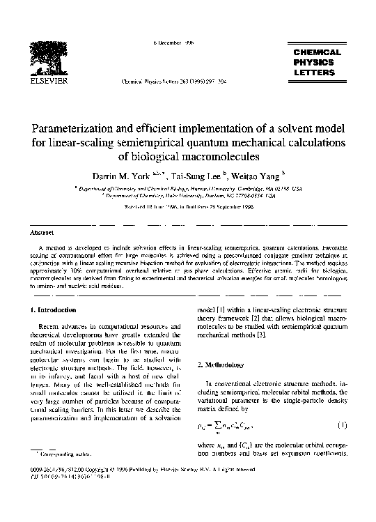Pdf Parameterization And Efficient Implementation Of A Solvent Model