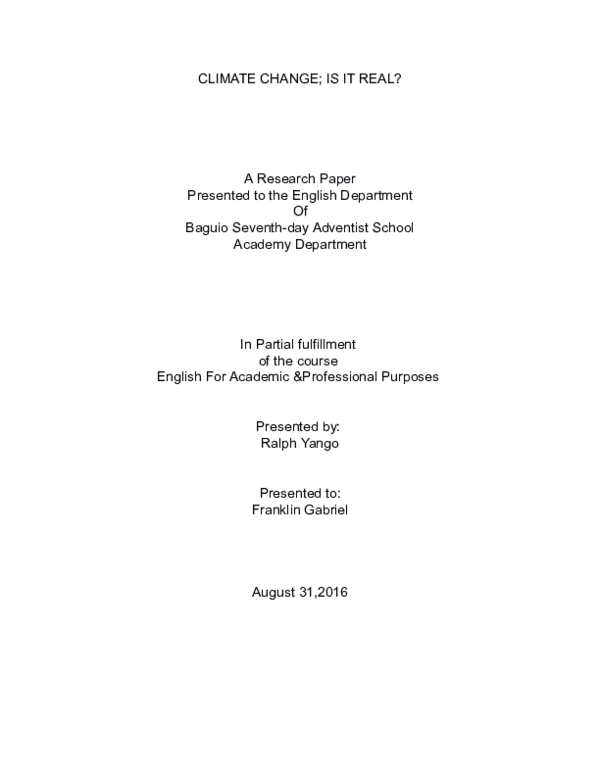 (DOC) CLIMATE CHANGE; IS IT REAL