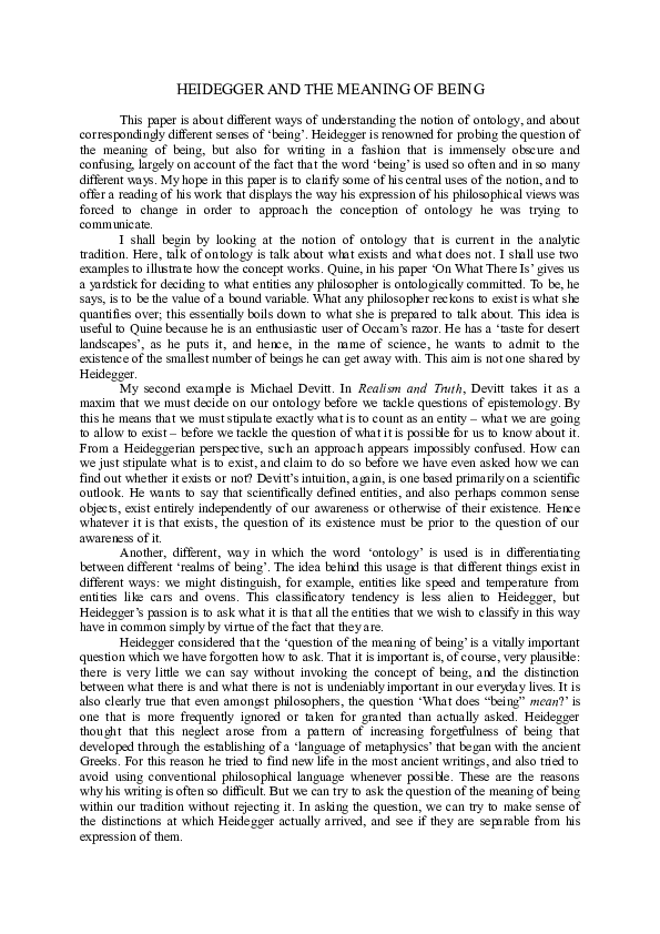 (DOC) HEIDEGGER AND THE MEANING OF BEING