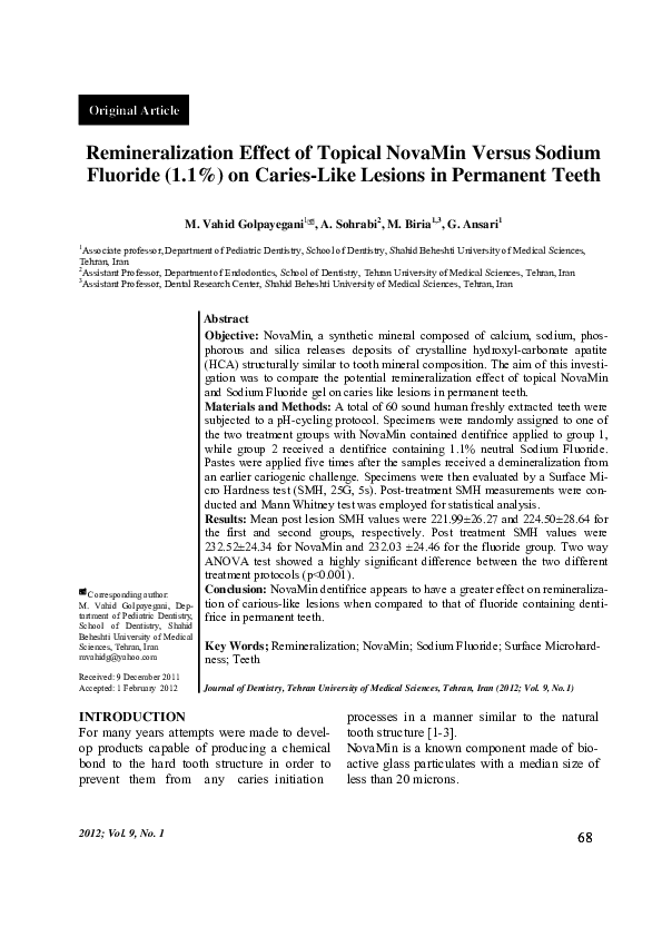(PDF) Remineralization Effect of Topical NovaMin Versus Sodium Fluoride ...