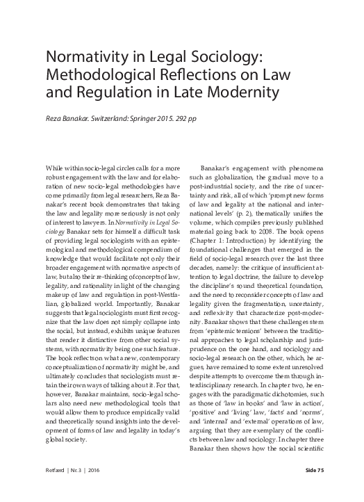 (PDF) Reza Banakar (2015). Normativity in Legal Sociology: Methodological Reflections on Law and ...
