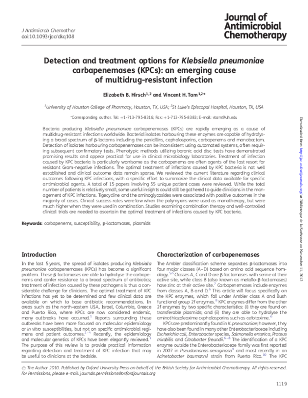 (PDF) Detection and treatment options for Klebsiella pneumoniae ...