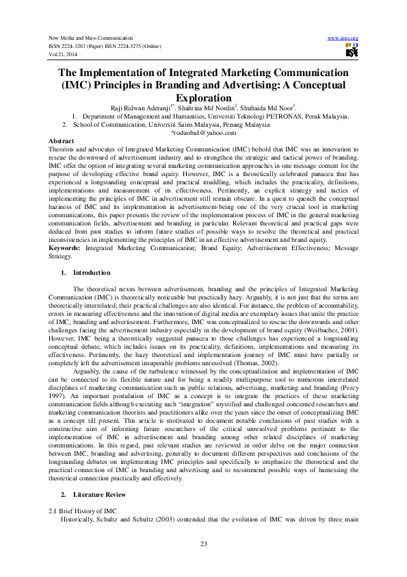 (PDF) The Implementation of Integrated Marketing Communication (IMC ...