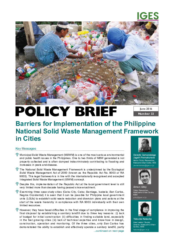 (PDF) Barriers for Implementation of the Philippine National Solid ...