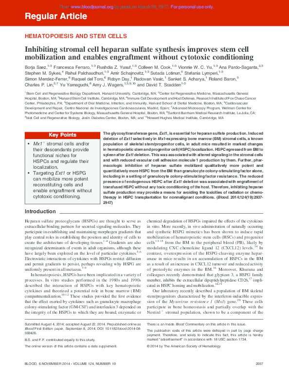 (PDF) Targeting HSPGs Enhances Stem Cell Mobilization