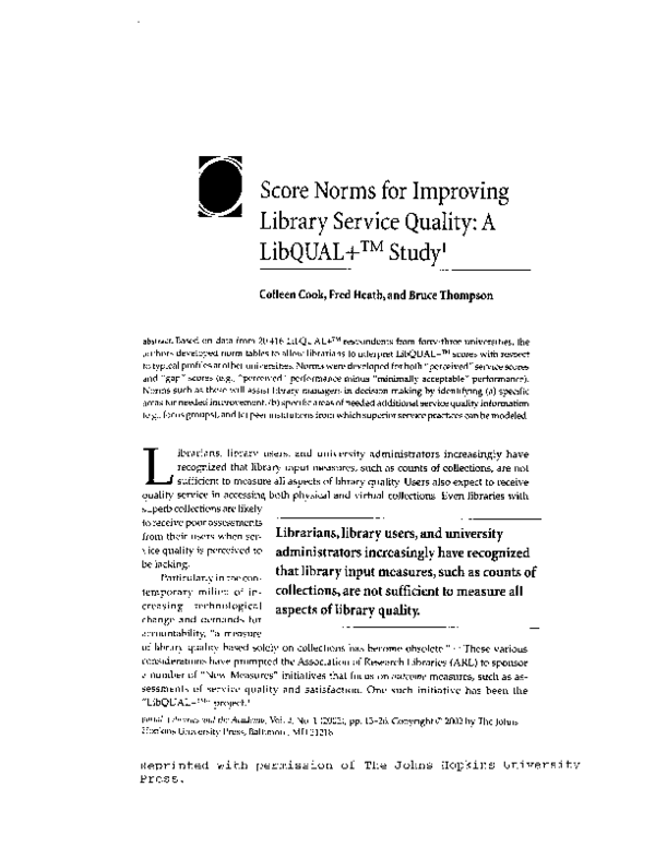 (PDF) Score Norms for Improving Library Service Quality: A LibQUAL+ ...