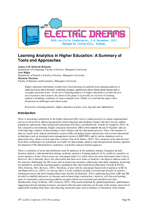 (PDF) Learning Analytics in Higher Education: A Summary of Tools and Approaches