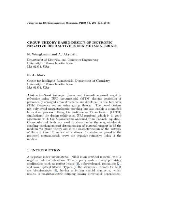 (PDF) Group Theory Based Design of Isotropic Negative Refractive Index Metamaterials