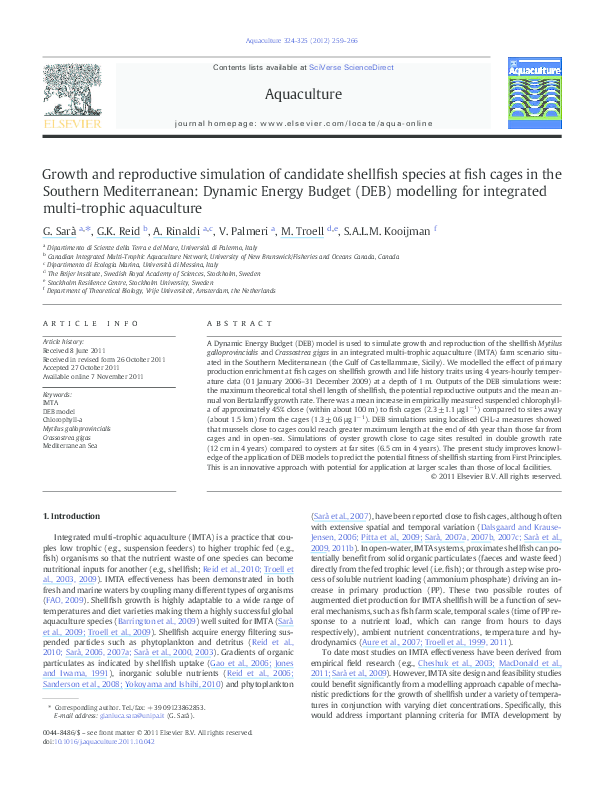 (PDF) Growth and reproductive simulation of candidate shellfish species ...