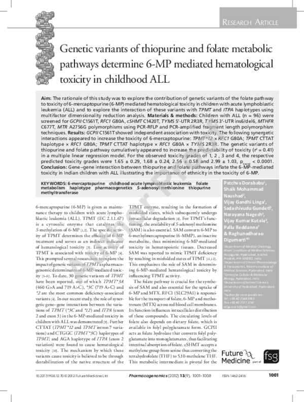 (PDF) Genetic variants of thiopurine and folate metabolic pathways ...