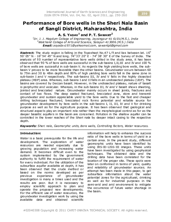 (PDF) Performance of Bore wells in the Sheri Nala Basin of Sangli ...