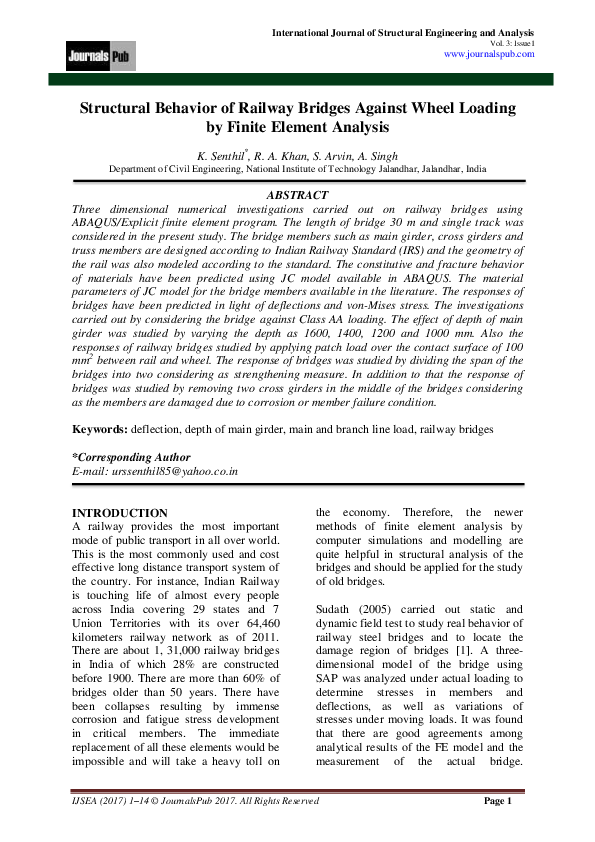(PDF) Structural Behavior of Railway Bridges Against Wheel Loading by Finite Element Analysis
