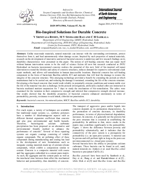 (PDF) Bio-Inspired Solutions for Durable Concrete