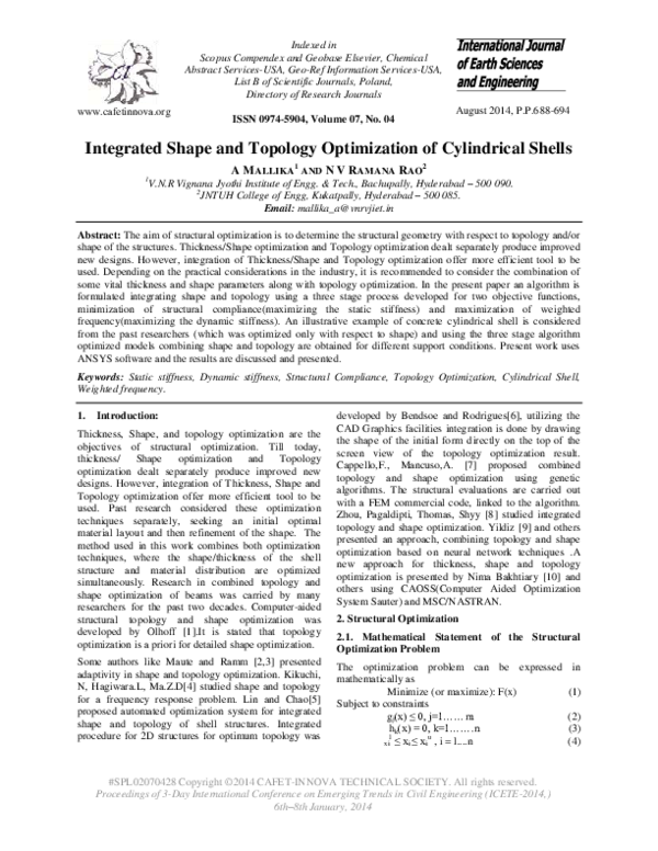 (PDF) Integrated Shape and Topology Optimization of Cylindrical Shells